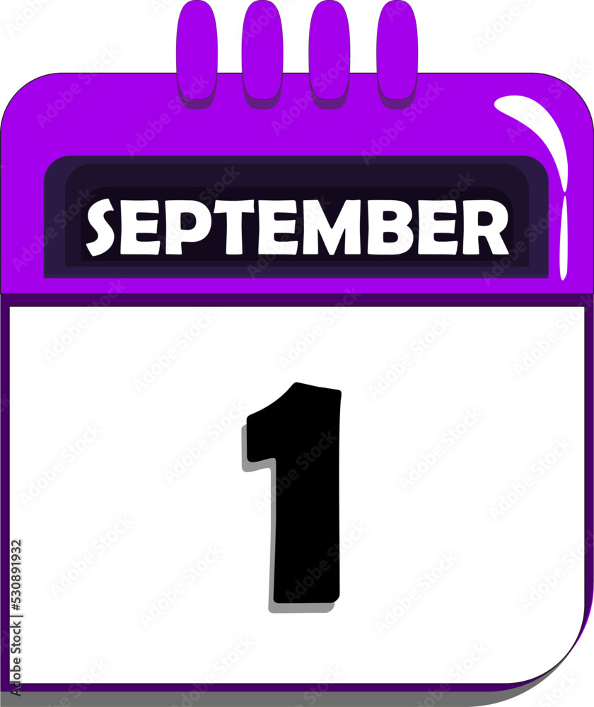 1st of September. calendar with date number one, first day of september ...