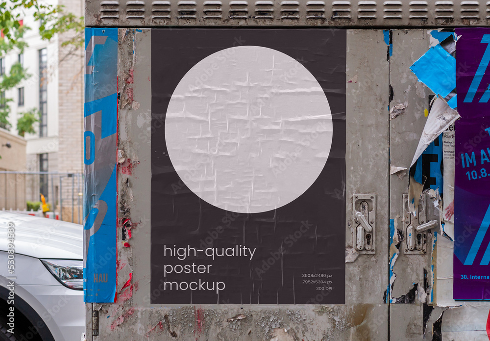 Street Glued Outdoor Poster on White Wall Mockup Stock Template | Adobe ...
