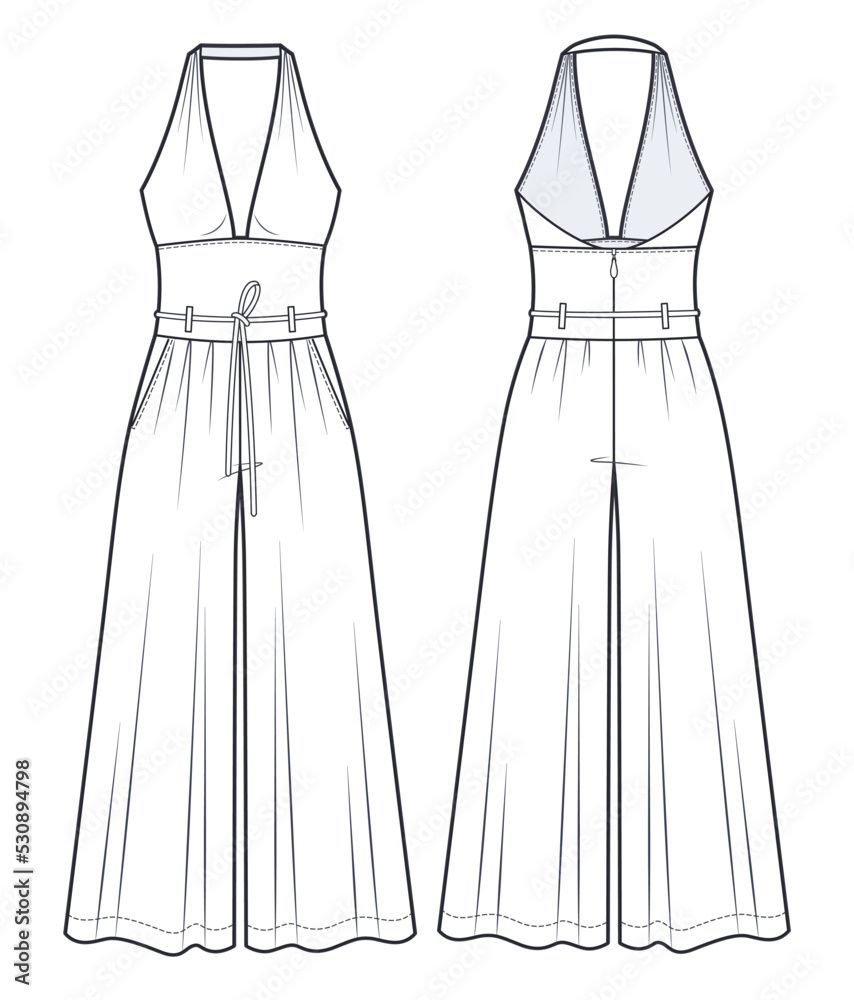 Women's overall Jumpsuit technical fashion Illustration. Jumpsuit with ...