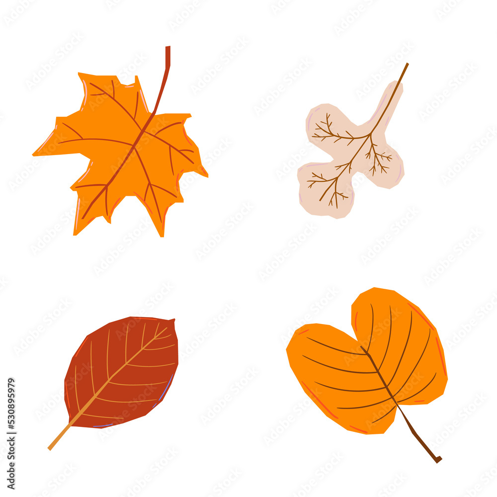 Autumn leaves set, isolated on white background. Simple cartoon flat ...