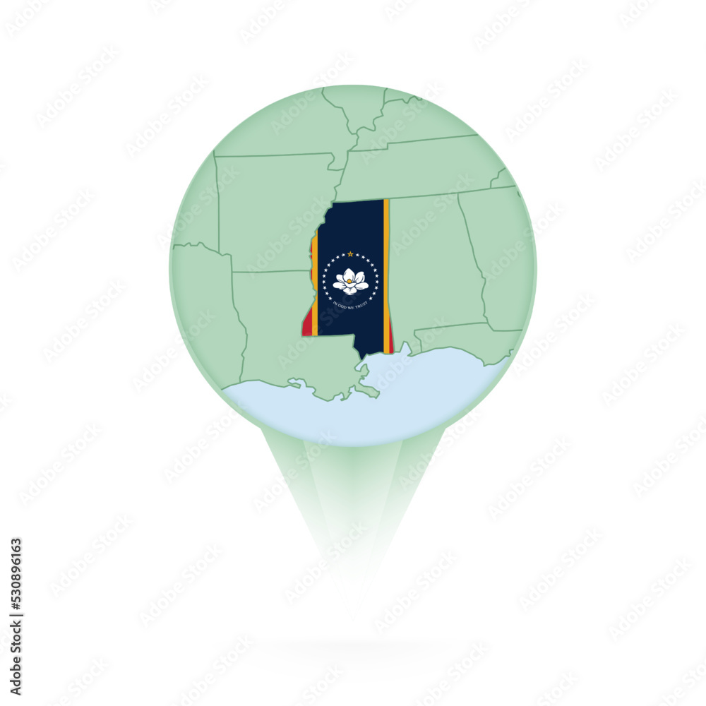 Mississippi map, stylish location icon with Mississippi map and flag ...