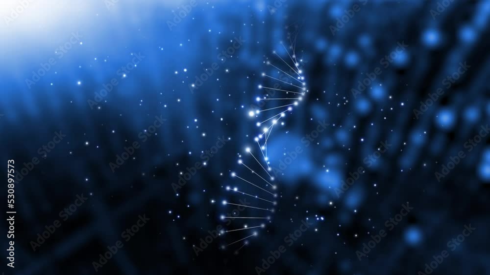 Shining dotted dna structure rotation on abstract digital blue copy ...