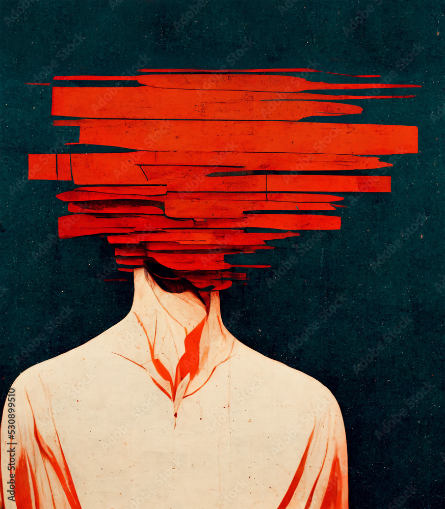 Abstract portrait of man with scribble on his face. Anxiety and ...