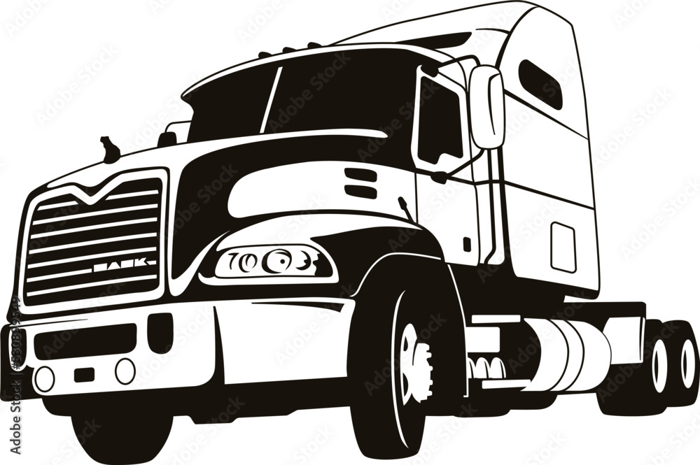 truck semi vector illusnration lining draw front view Stock Vector ...