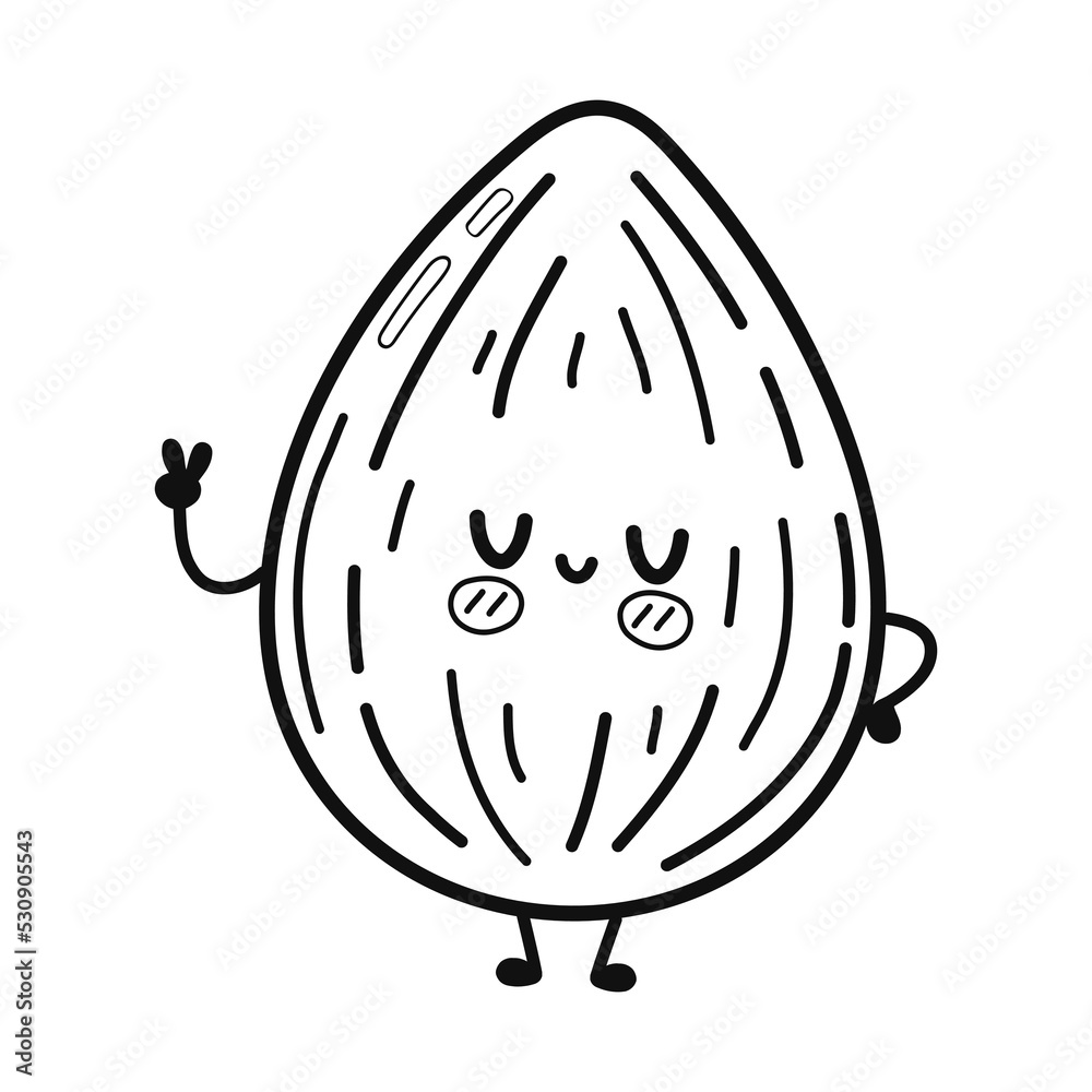 Funny cute happy almond characters bundle set. Vector kawaii line ...