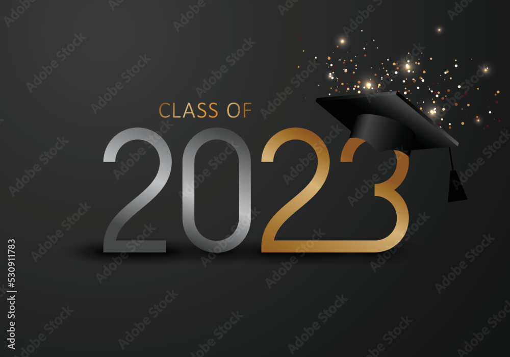 Class of 2023, elegant card in black, gold for banners, flyers ...