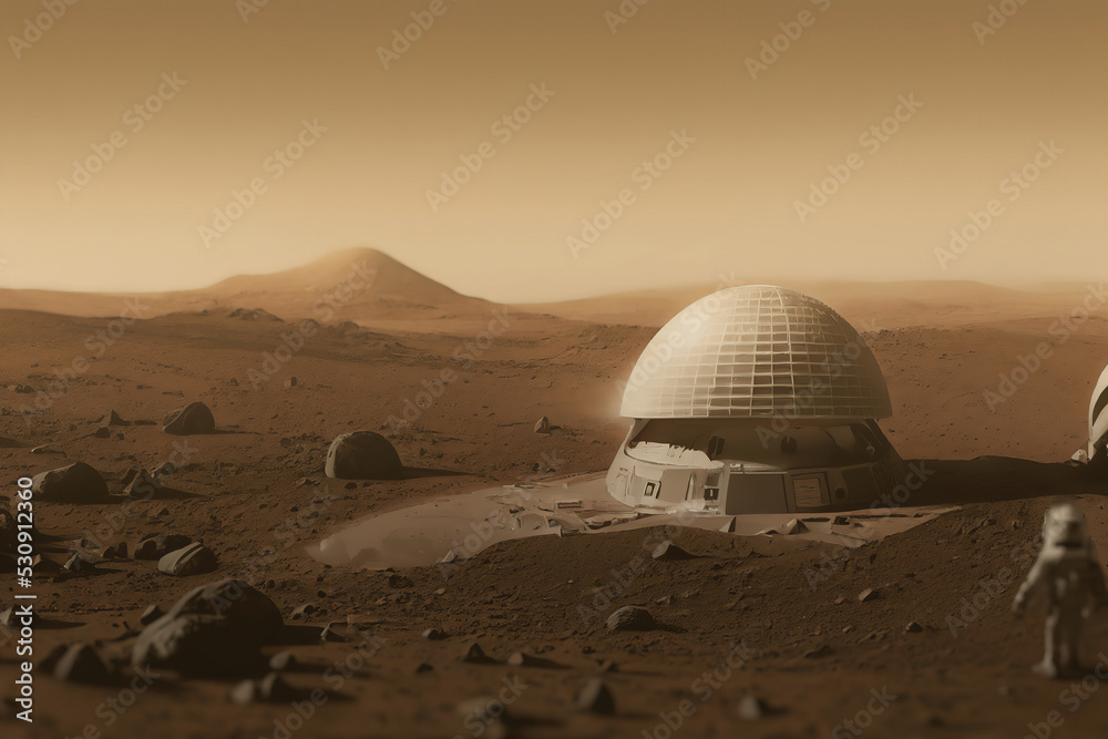 Futuristic Martian base on the colonized planet Mars by next generation ...