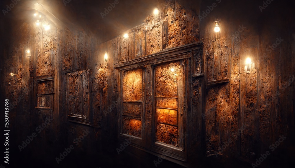 old rotten wooden frames in victorian mansion corridor Stock ...