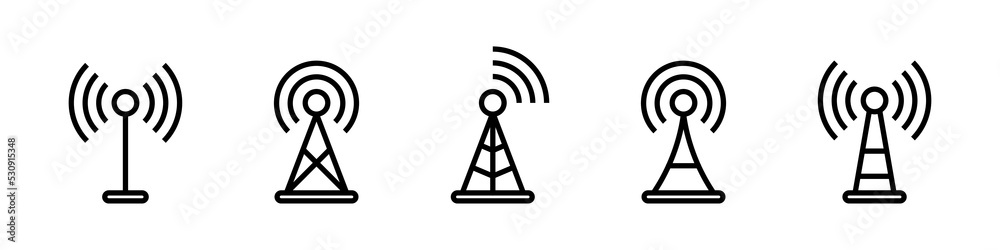 Antenna icon set. Radio antenna icon. Communication towers collection. Radio tower icons ...