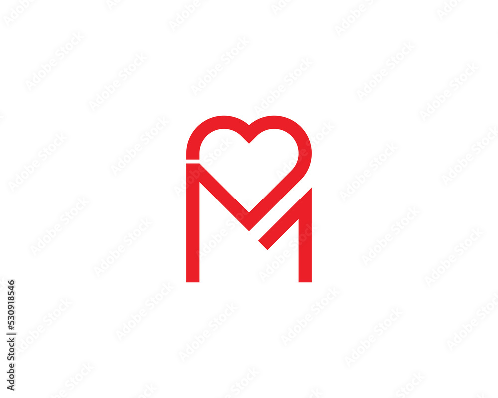 Initial Letter M Heart Logo Concept sign icon symbol Element Design ...