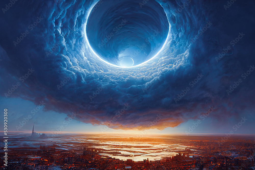 Hurricane of fire on the city streets. 3D digital illustration of ...