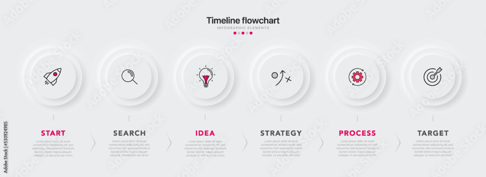 Timeline infographic design with 6 options or steps. Infographics for ...