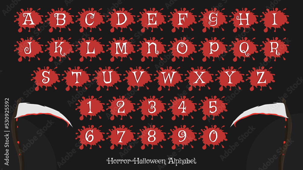 Bloody alphabet full pack isolated on black background. Horror font ...