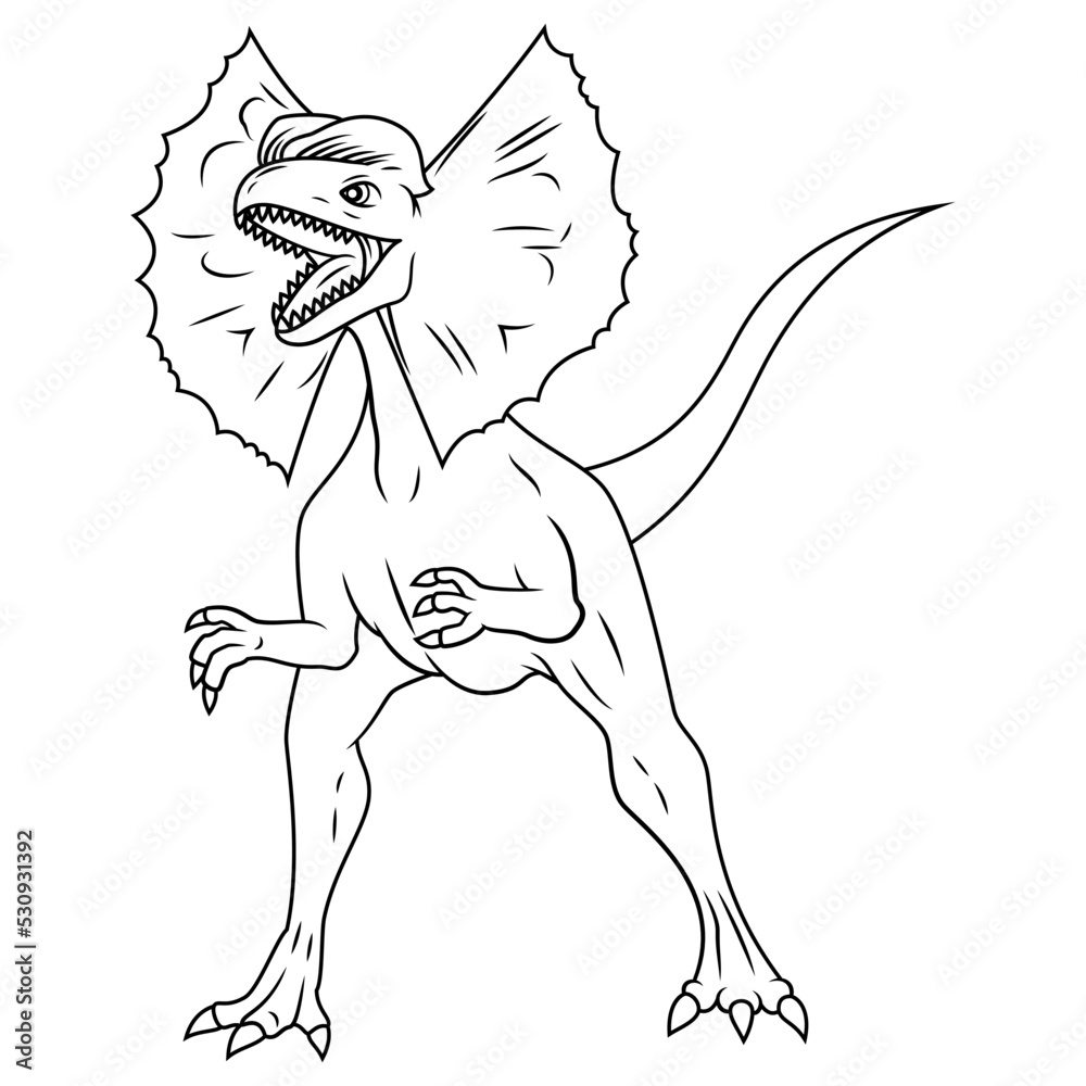 hand drawn of Dilophosaurus line art Stock Vector | Adobe Stock