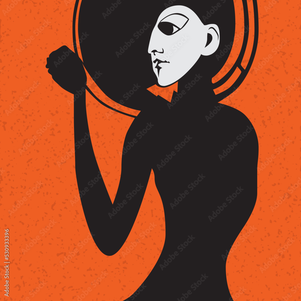 A vector illustration of a mysterious woman with short hair and sultry ...