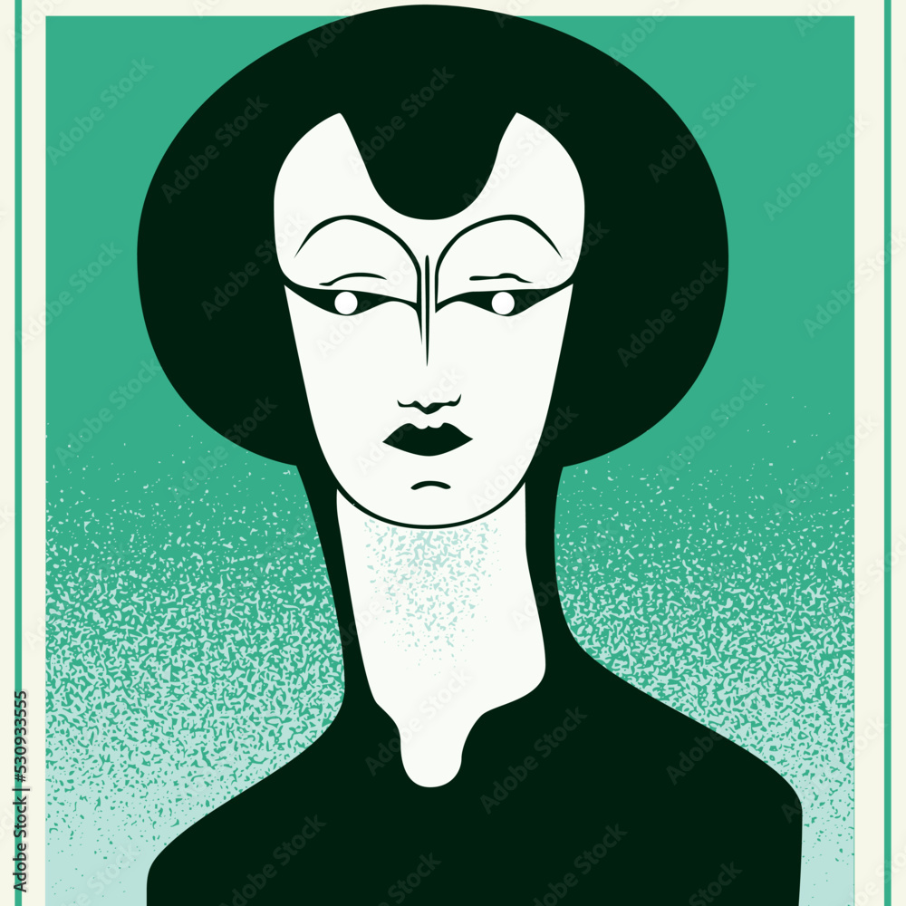 A vector illustration of a terse woman with tight hair and beady eyes ...