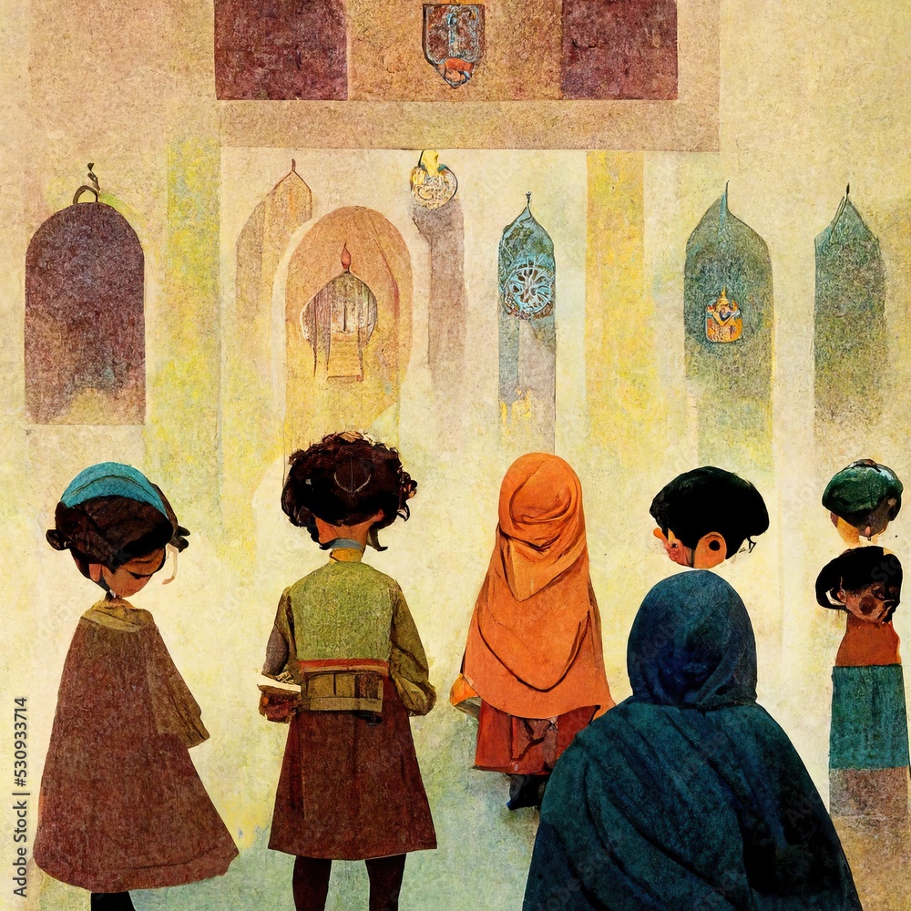 Muslim children in a classroom at school reading, writing, learing and ...