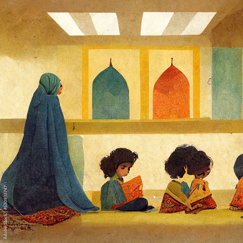 Muslim children in a classroom at school reading, writing, learing and ...