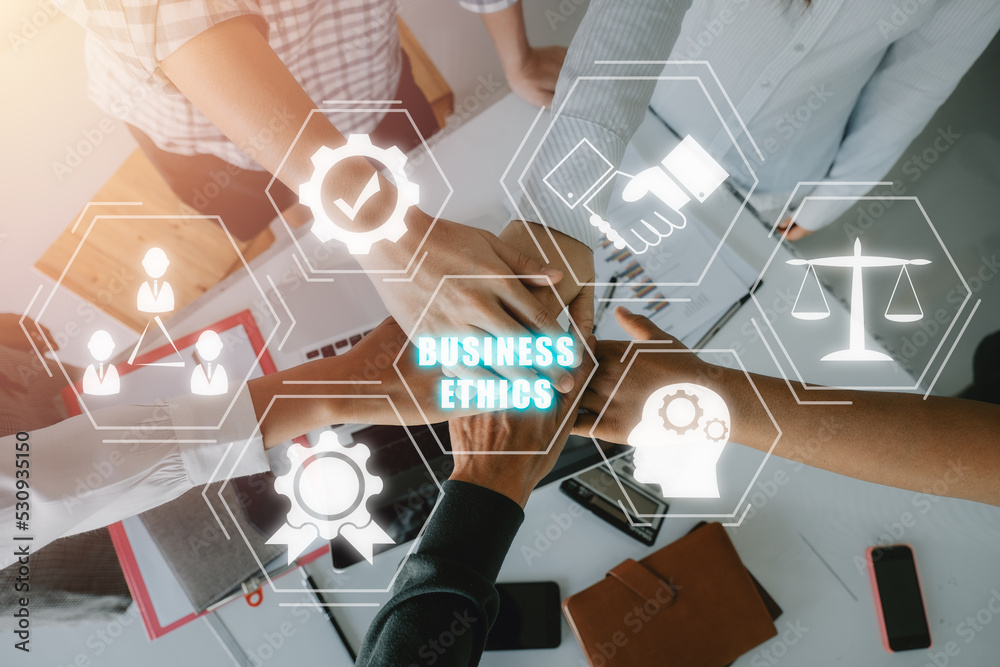 Business ethics Behavior and manners concept, Business team making ...