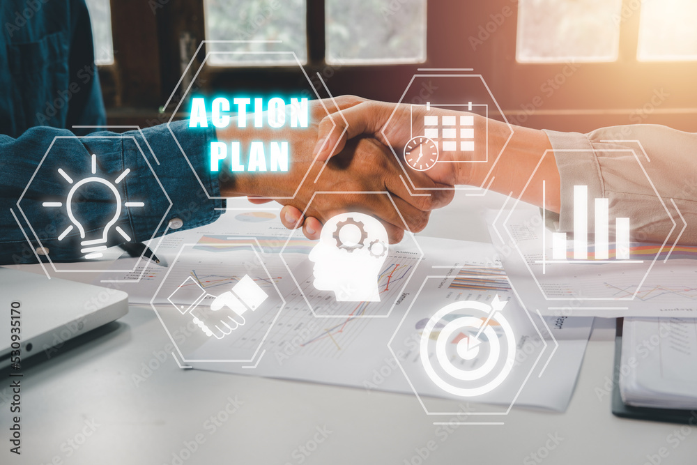 Action plan strategy vision planning direction concept, Businessman ...