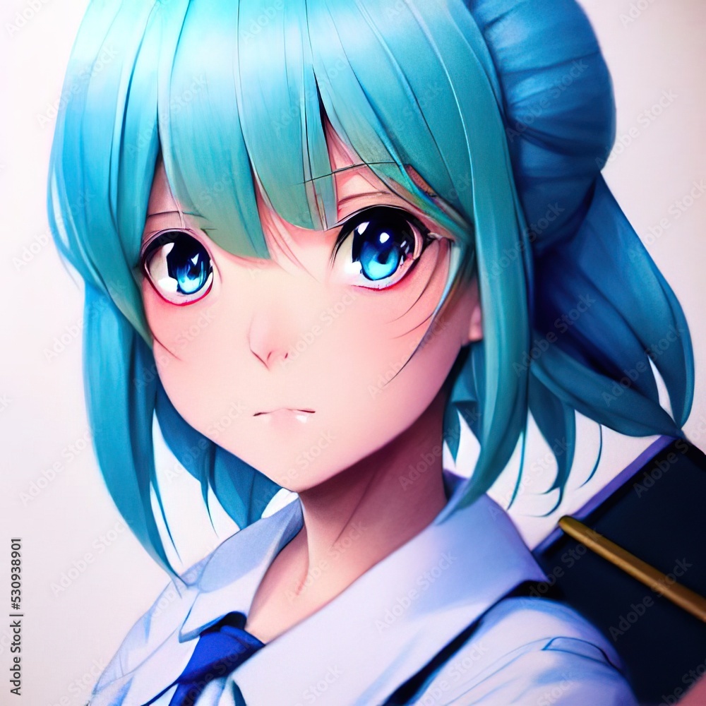 anime girl face close-up. Generative AI Technology Stock Illustration ...