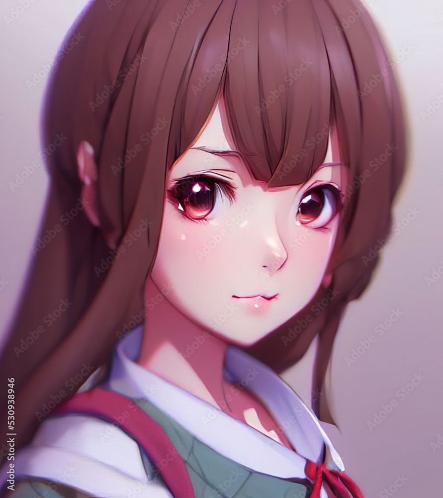 anime girl face close-up. Generative AI Technology Stock Illustration ...