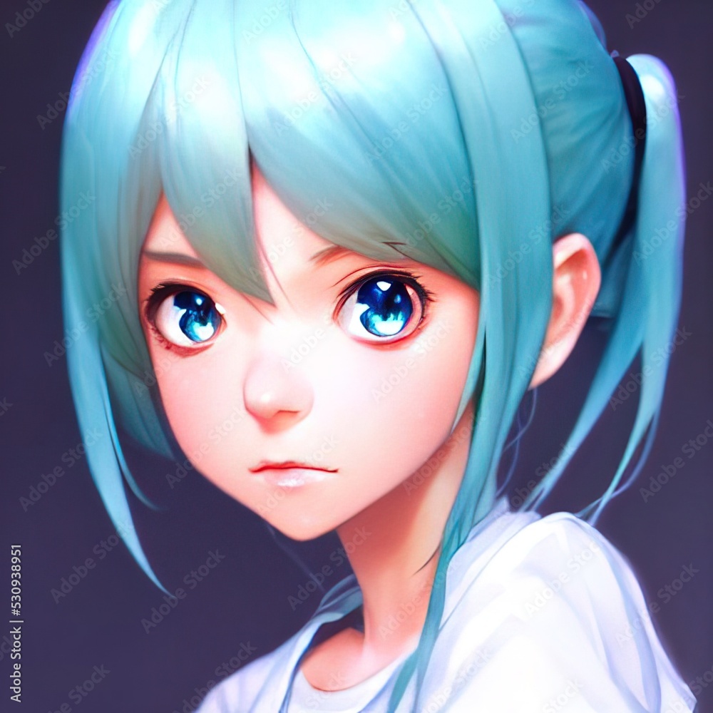 anime girl face close-up. Generative AI Technology Stock Illustration ...