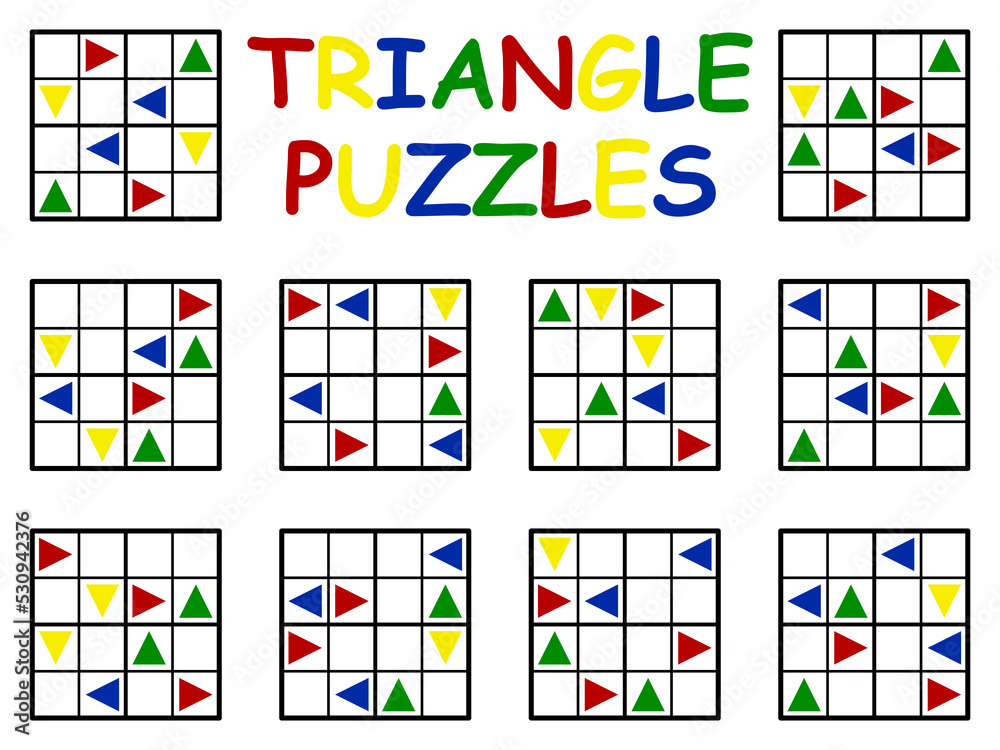 Triangle puzzles big set for kids and beginners vector illustration ...