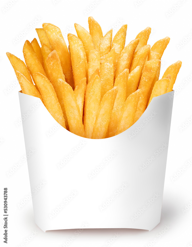 French fries in paper bucket isolated on white background, French fries ...