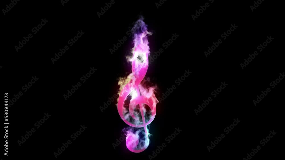 This stock motion graphics video features colorful treble clef burning ...