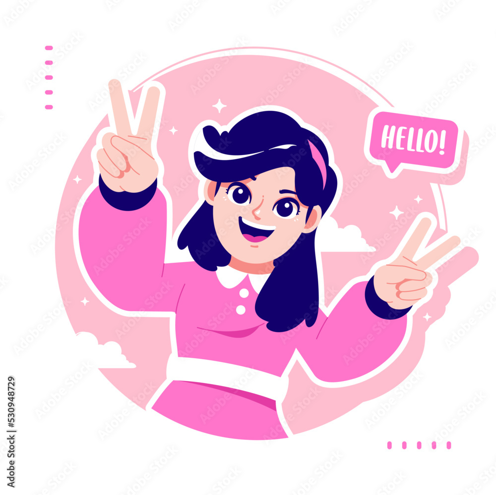 self introduction cute girl cartoon character illustration Stock Vector ...