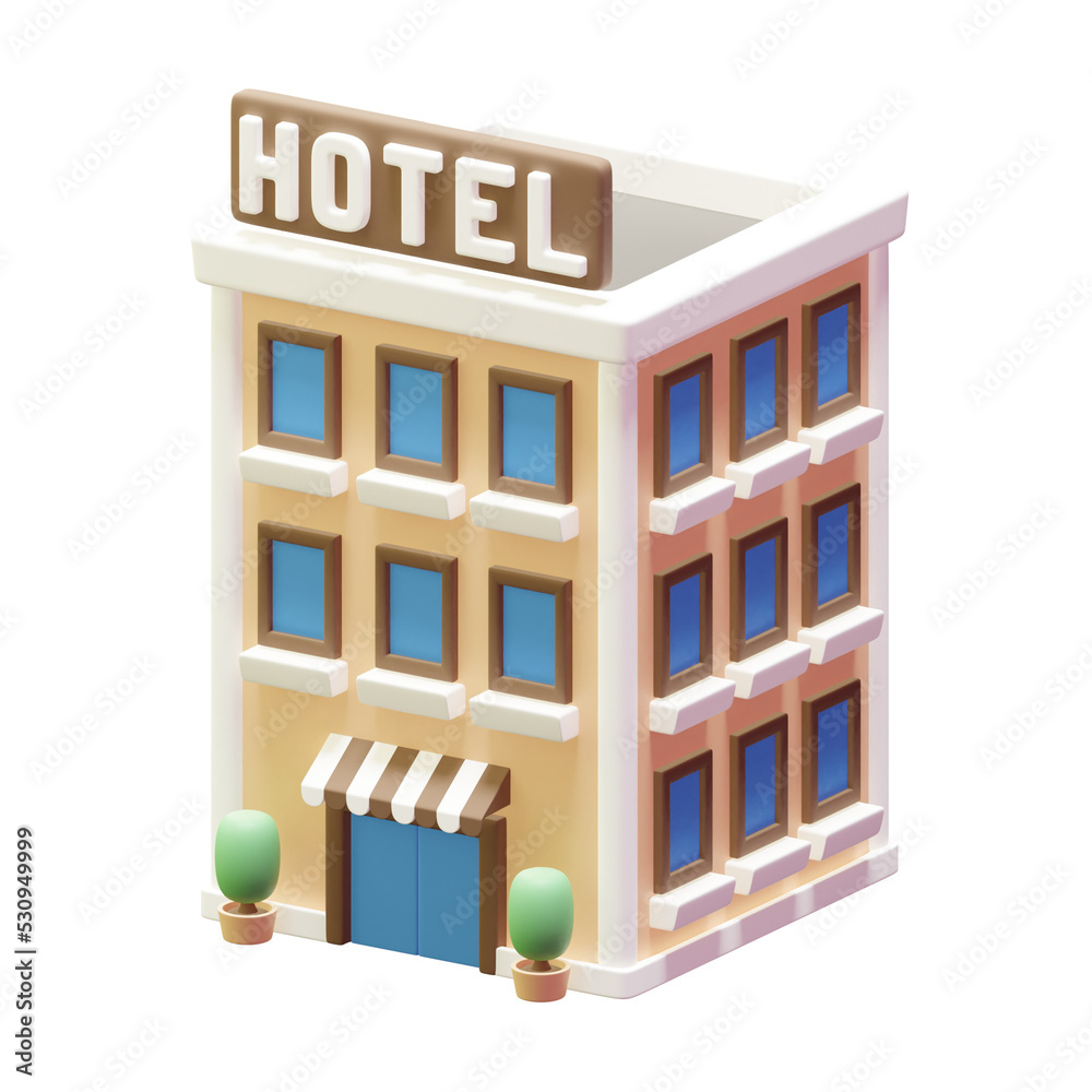 illustration of a hotel. 3d. cartoon. social media asset Stock ...