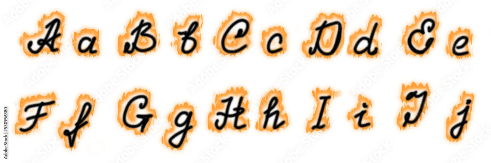 Part of the Latin alphabet (A-J). Black sketchy letters enveloped in ...