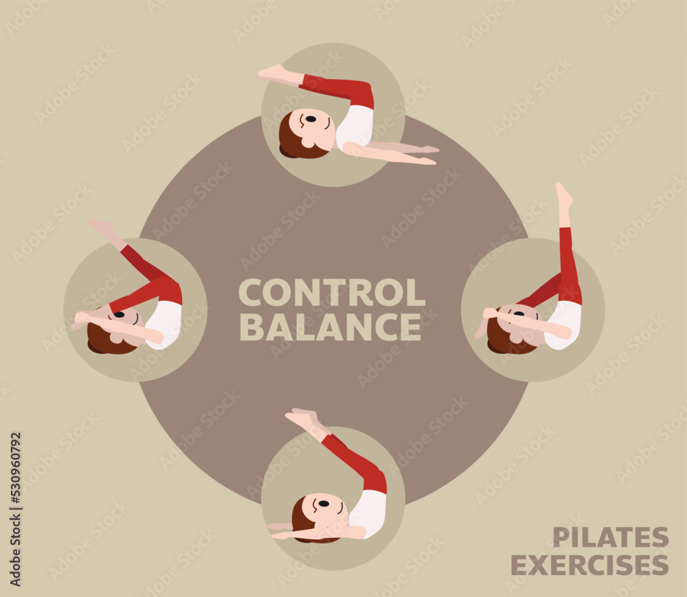 Poster Pilates Moves Exercises Control Balance Cute Cartoon Vector ...