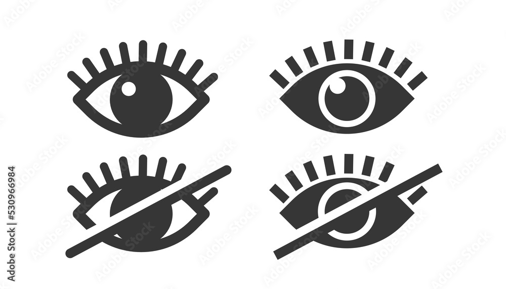 Invisible visible eye icon shape vector or open closed as show hide ...