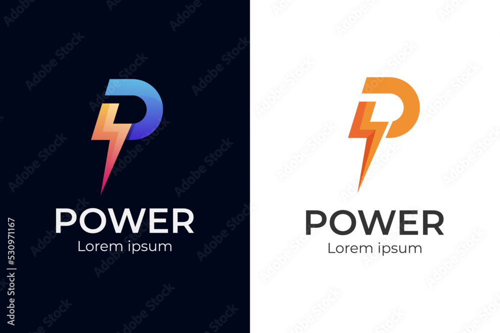 initial letter p power electric modern logo vector symbol elements ...