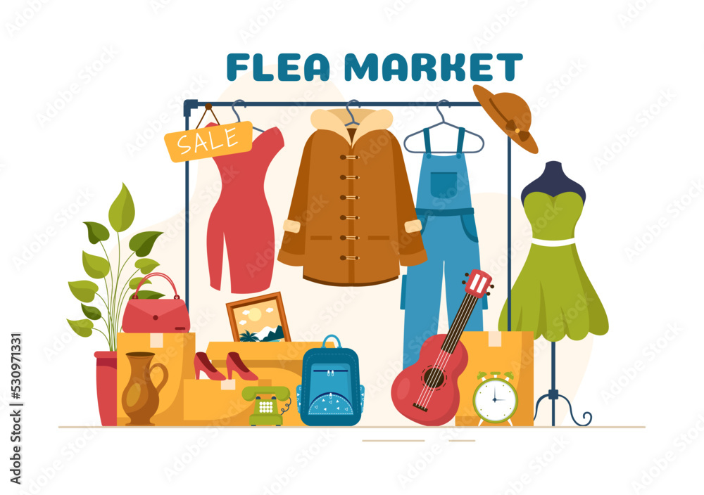 Flea Market Template Hand Drawn Cartoon Flat Illustration Second Hand ...
