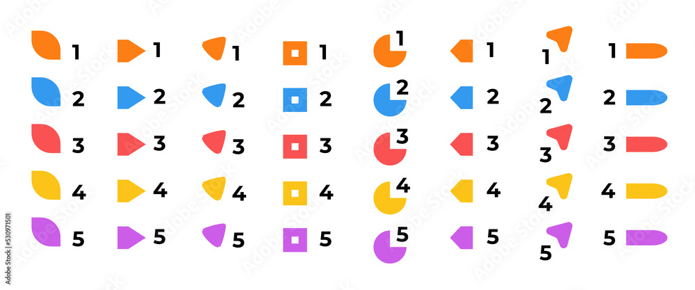 Bright colorful number bullet points collection. Different shapes for ...