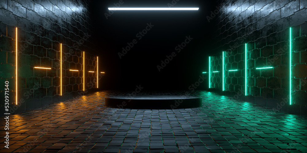 Modern Minimal Underground Empty Stage Display Podium On Black Concrete ...