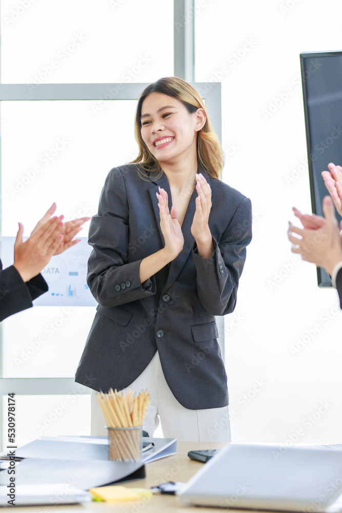 Millennial Asian successful professional male businessmen and female ...