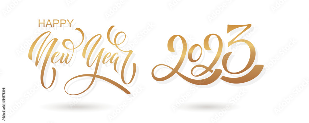 2023 Happy New Year hand lettering calligraphy. Vector holiday ...