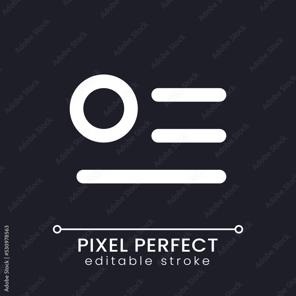 Menu notification pixel perfect white linear ui icon for dark theme. Software settings update ...