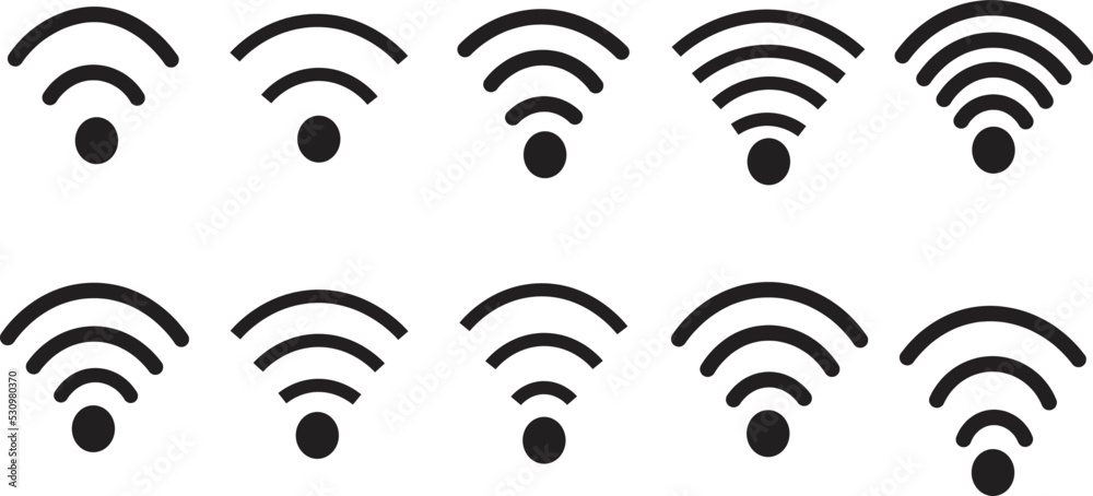 Wifi, wireless and signal connect. Vector isolated icon and signs ...