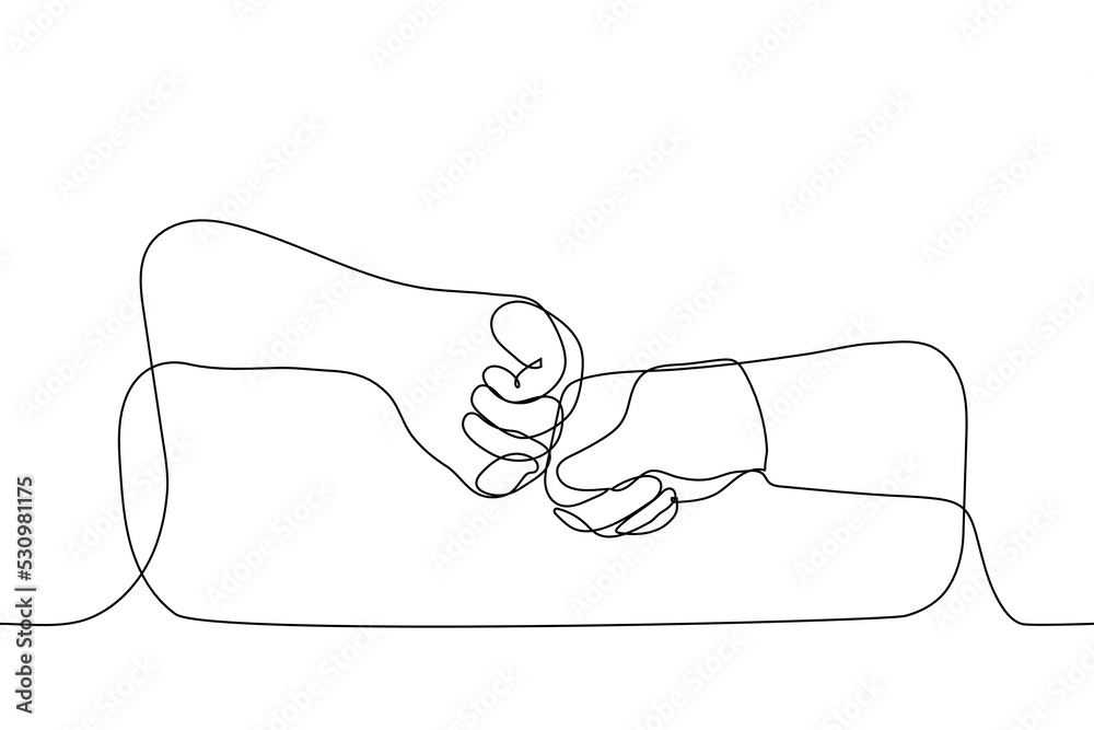 bro fist or clash of two opponents - one line drawing vector. concept ...