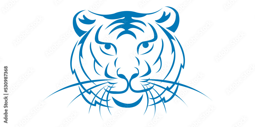 Vector illustration of a Tiger's Muzzle. Portrait of a Tiger. Blue ...