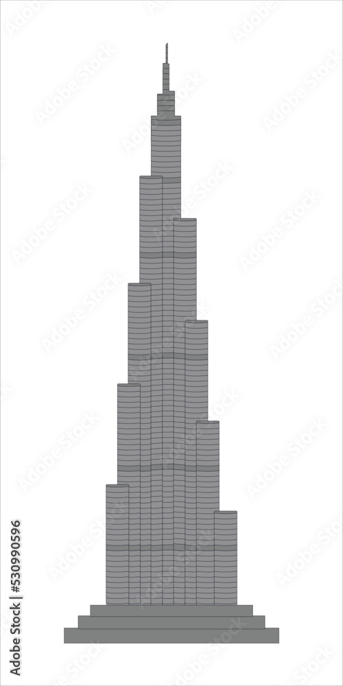 Burj Khalifa tower icon o white isolated background. UAE Dubai symbol ...