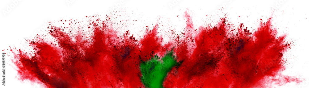 colorful moroccan flag in red green color holi paint powder explosion ...