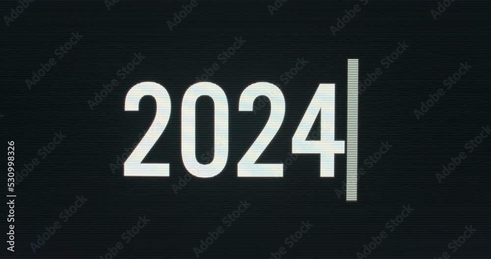 Closeup of 2024 being Typed onto Vintage Computer Monitor with Blinking ...