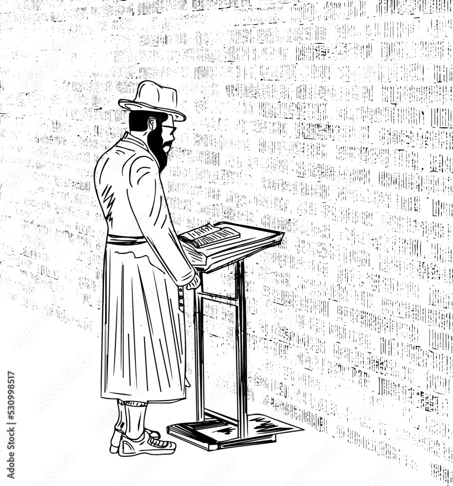 Man hand and pray paper on the Western Wall in jerusalem outline vector ...