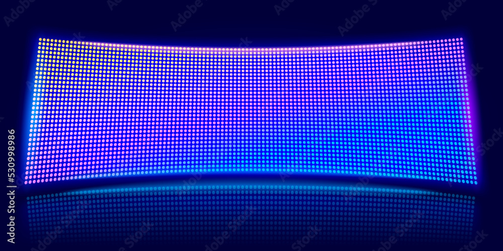 Curved LED screen. Digital stadium scene, glowing video stage and lcd ...